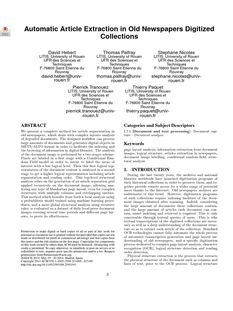 Automatic Article Extraction in Old Newspapers Digitised Collections ...