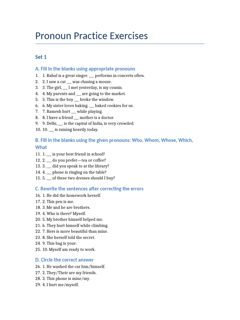 Pronoun Practice Exercises | PDF