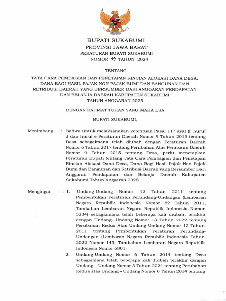 Perbup No 49 Tahun 2024 - ADD, DBH 2025 | PDF