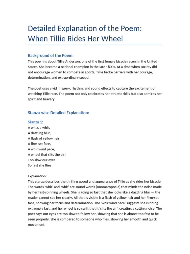 Tillie Anderson: A Cycling Champion Poem | PDF | Poetry