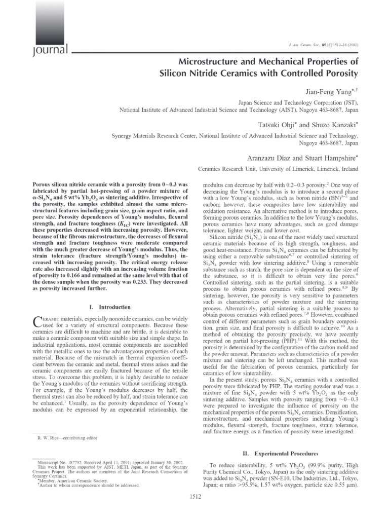 Microstructure and Mechanical Properties of Silicon Nitride Ceramics with Controlled Porosity ...