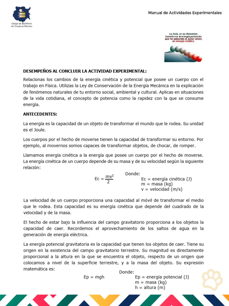 Actividad Experimental 1 CEIM | PDF | Energía potencial | Energía cinética