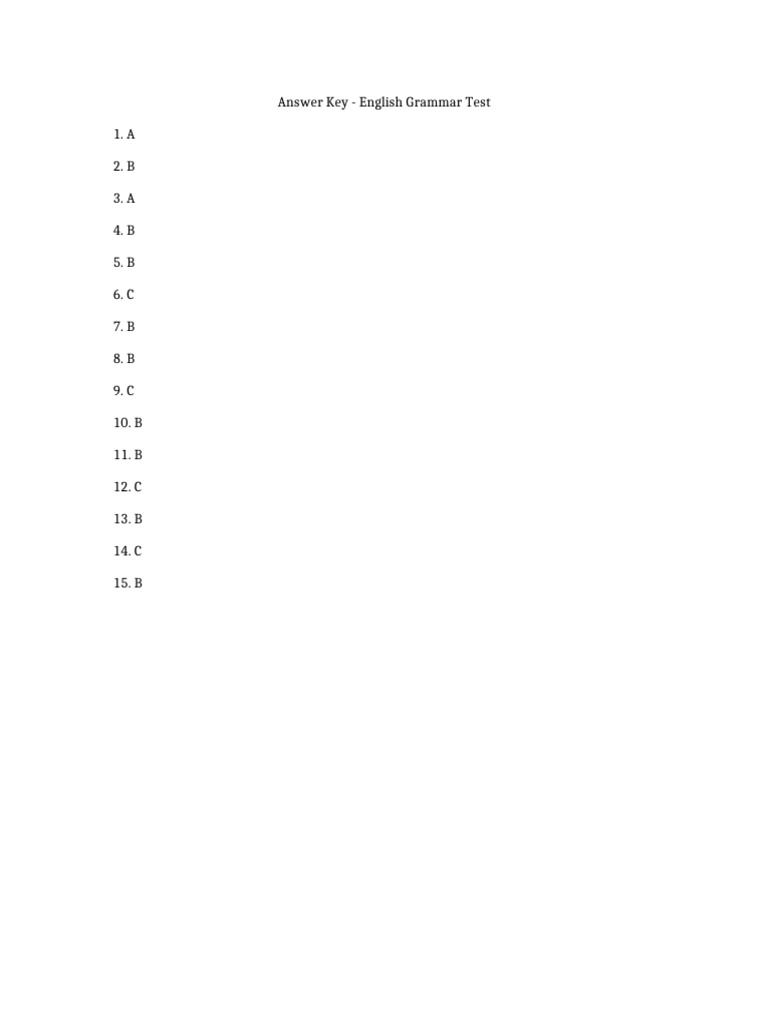 English Grammar Test Answer Key | PDF