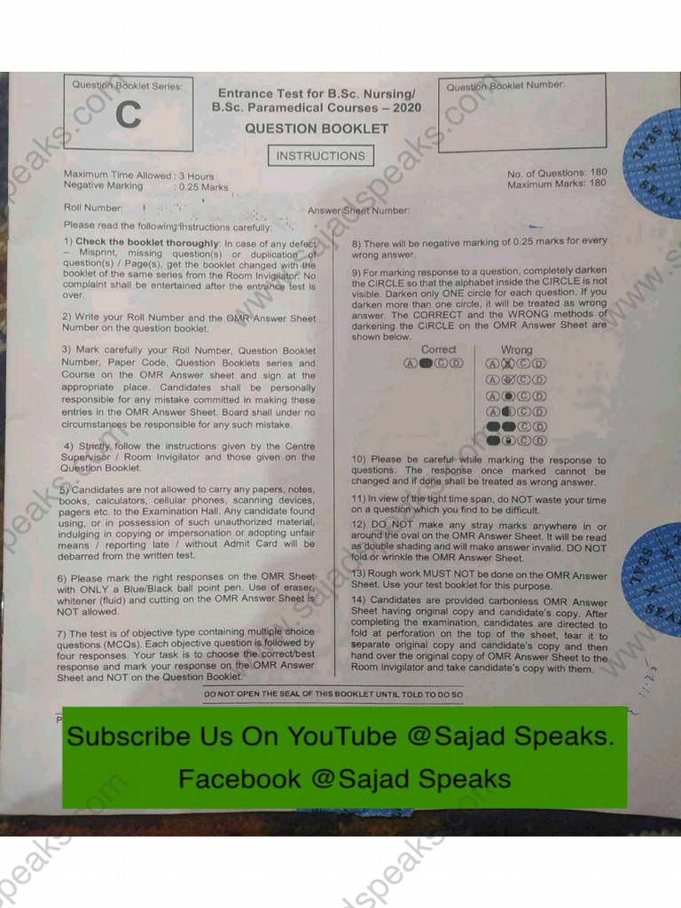 Sajad Speaks B.SC Nursing JKBOPEE 2020 | PDF