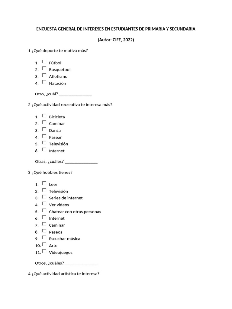 Encuesta General de Intereses Primaria y Secundaria | PDF