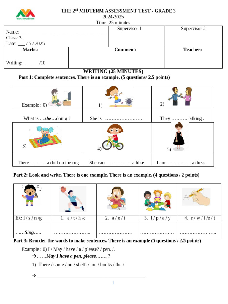 Test Grade 3 - Term 2 Writing | PDF