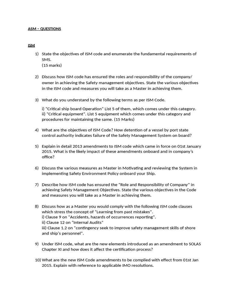 ASM - Questions - Upto PG 75 | PDF | Risk | Safety