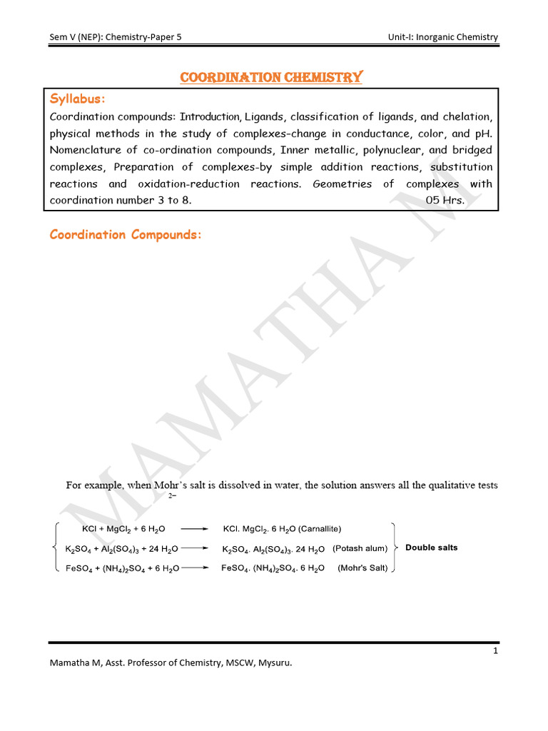 Coordination Chemistry - Part I | PDF | Coordination Complex | Ligand