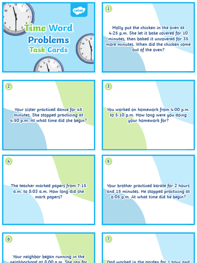 Color Time Word Problems Math Task Cards | PDF