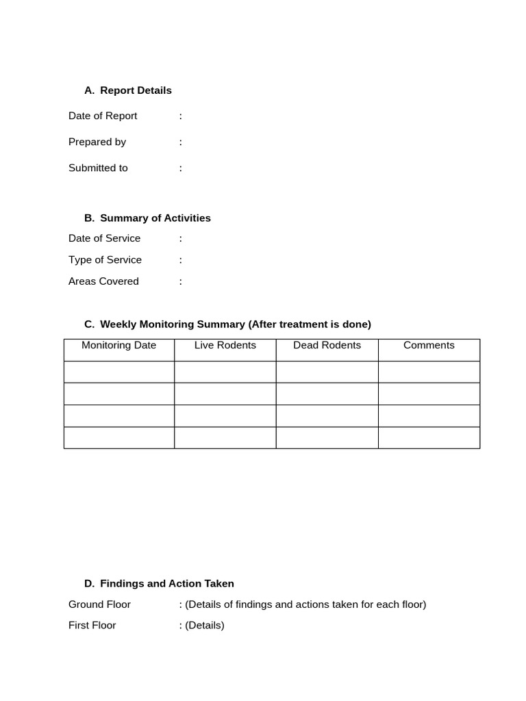 Monthly Pest Control Monitoring Report (Sample) | PDF