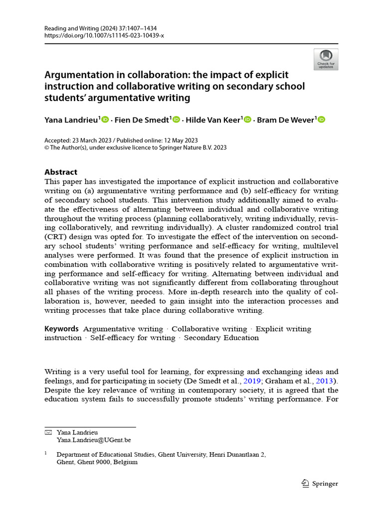 Argumentation in Collaboration: The Impact of Explicit Instruction and ...