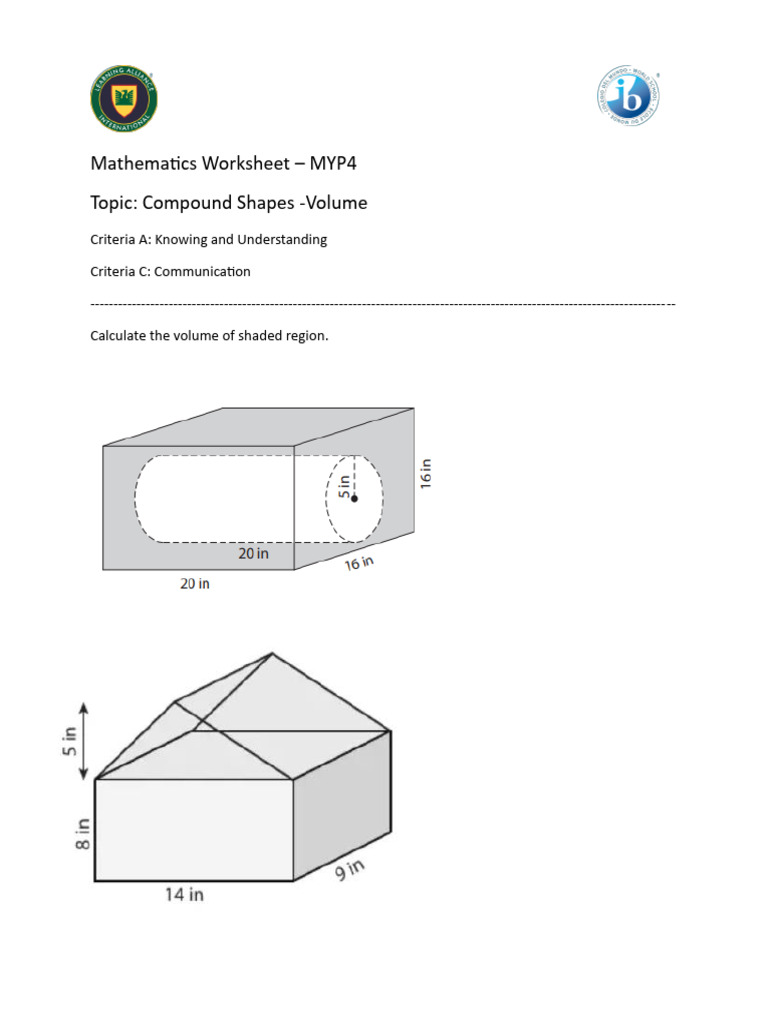 Classwork-Compound Shapes-Volume Practice Worksheet | PDF