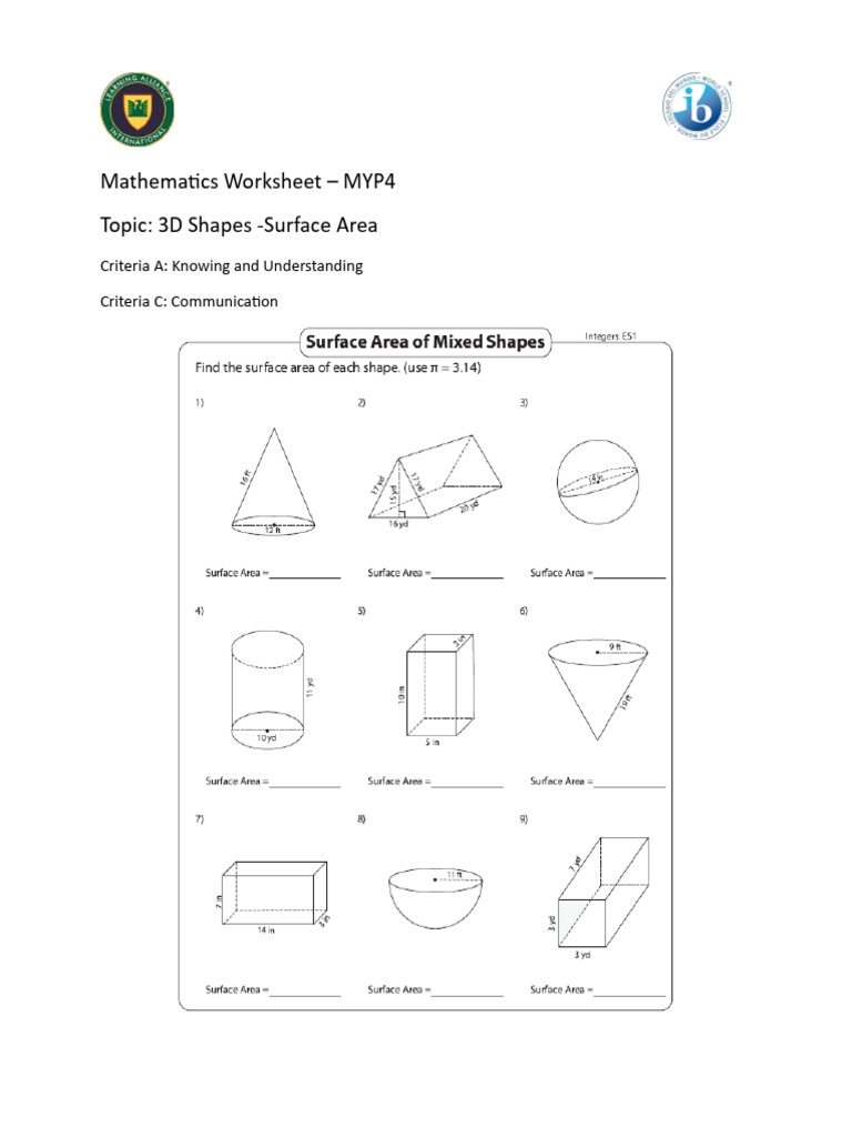 Classwork-Surface Area of 3D Shapes | PDF