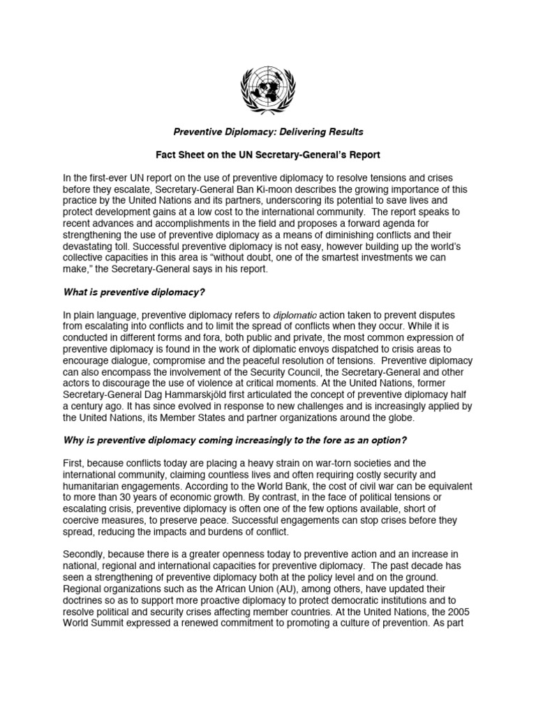 UN Preventive Diplomacy Report | PDF | Diplomacy | United Nations