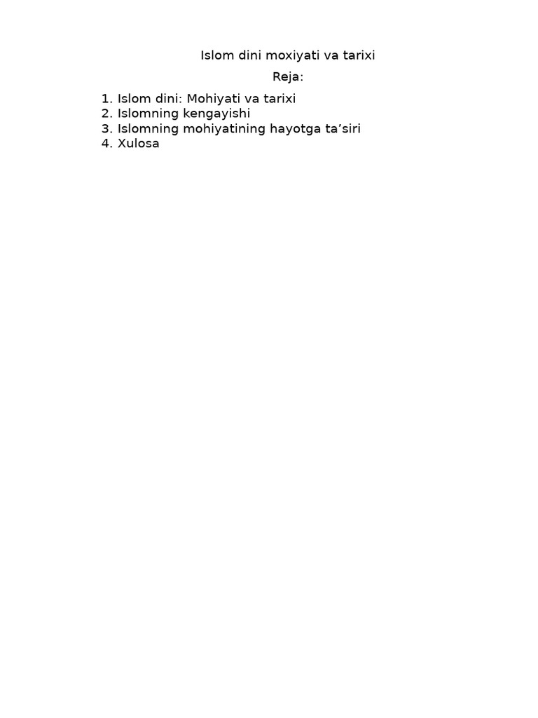 Islom Dini Moxiyati Va Tarixi | PDF