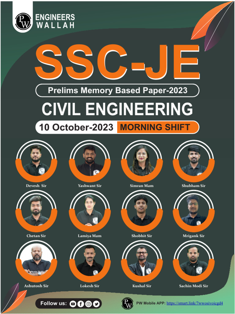 SSC-JE Civil Engineering Answer Key 2023 | PDF | Bending | Concrete