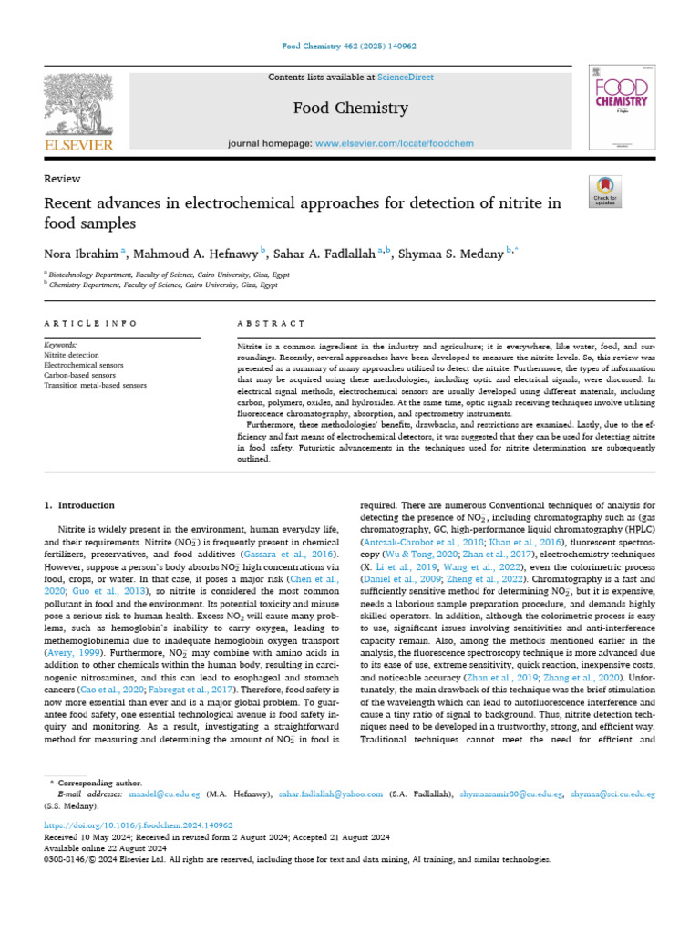 Food Chemistry: Nora Ibrahim, Mahmoud A. Hefnawy, Sahar A. Fadlallah ...