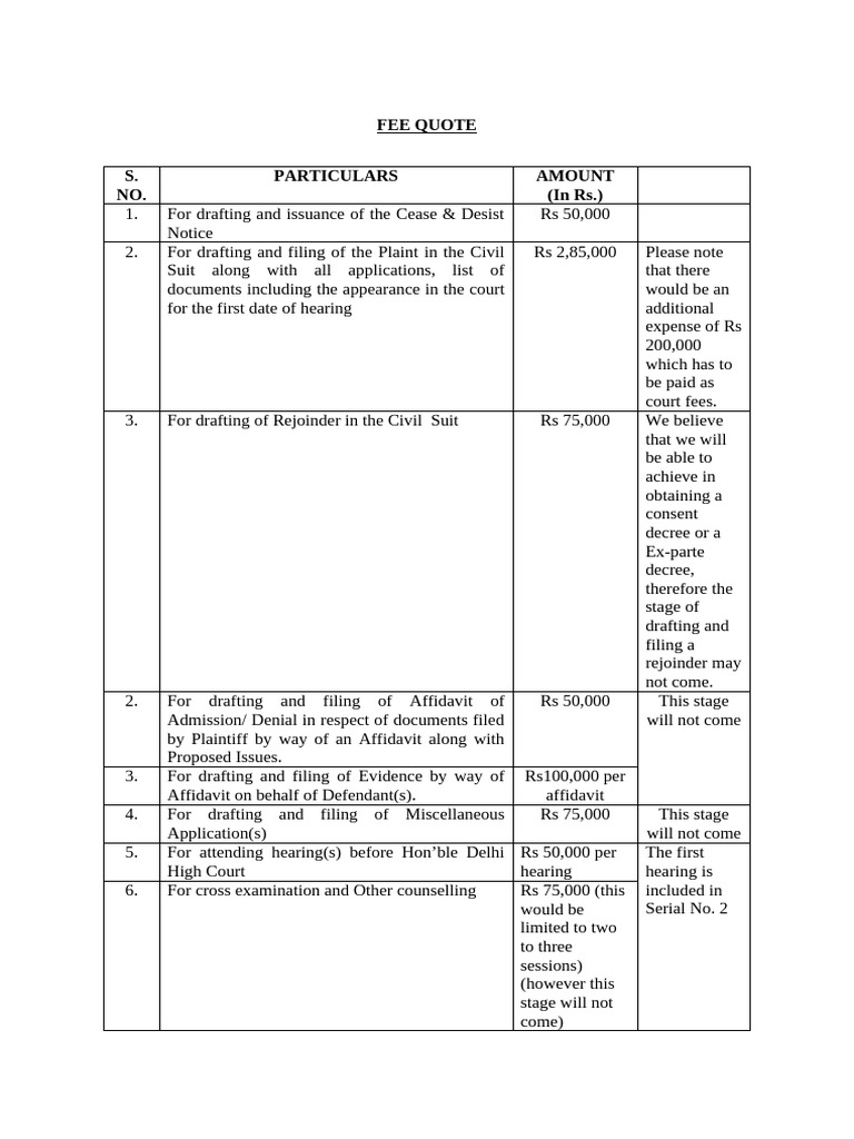 Fee Quotation for Legal Services | PDF | Lawsuit | Justice
