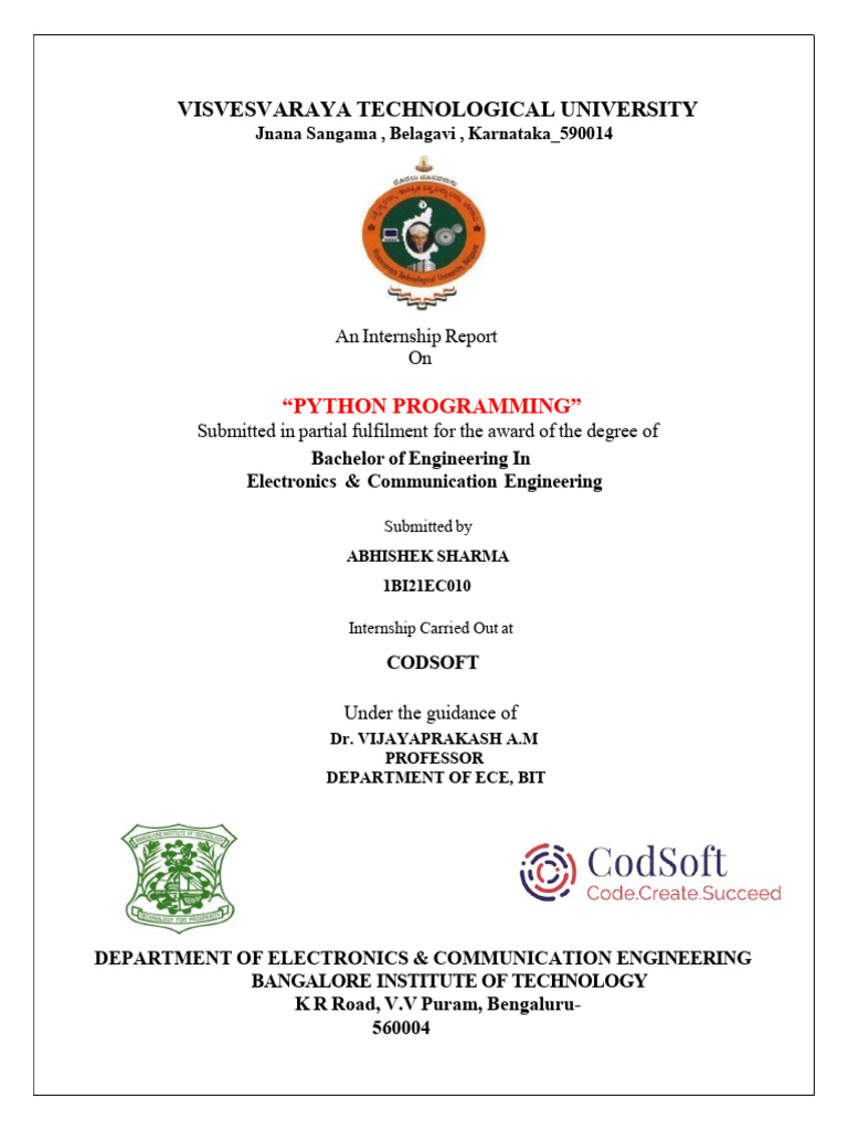 Python Programming Internship Report | PDF | Python (Programming Language) | Parameter (Computer ...