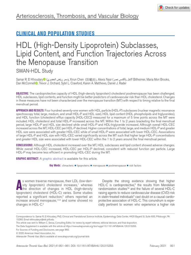 HDL Subclasses and Menopause Transition | PDF | High Density ...
