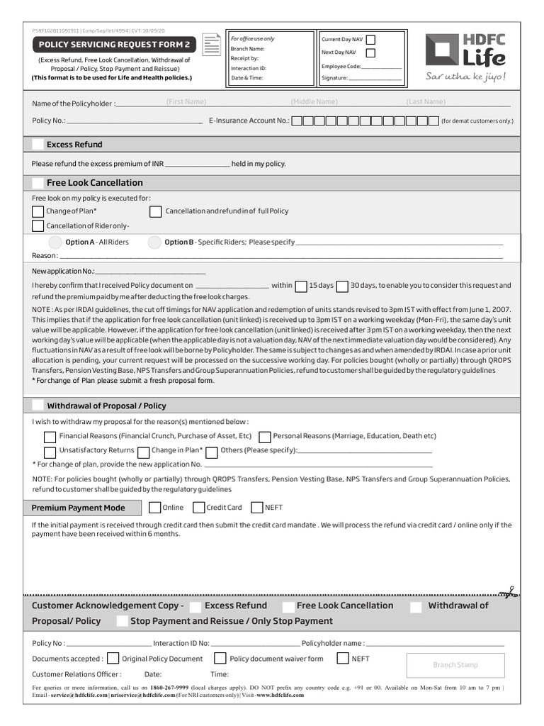 POLICY SERVICING REQUEST 2 - With Standard | PDF | Income Tax | Insurance