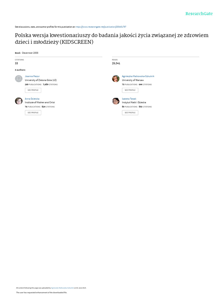 Polska Wersja KIDSCREEN | PDF