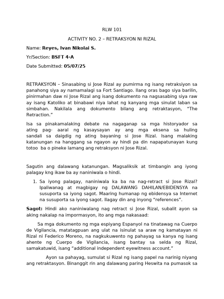 RLW 101 - Activity No. 2 | PDF