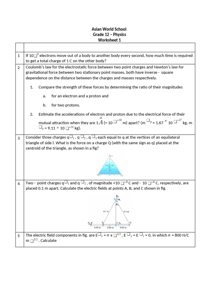 01 - Grade 12 - Electric Charges and Fields | PDF | Force | Electric Field