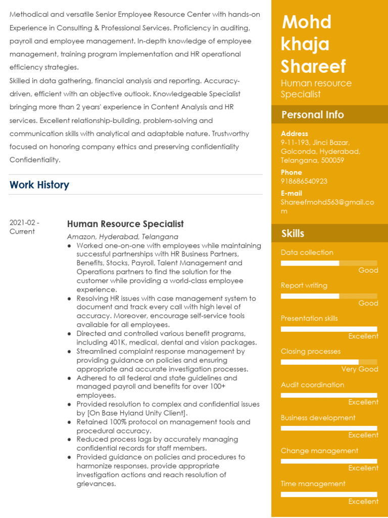 Mohd Khaja Shareef Resume (HR Specialist) - 8 | PDF | Human Resources | Business