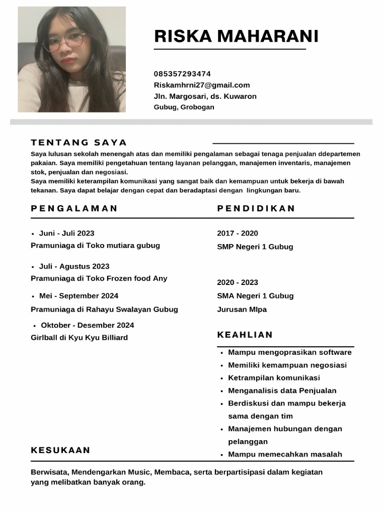 CV Riska Maharani | PDF