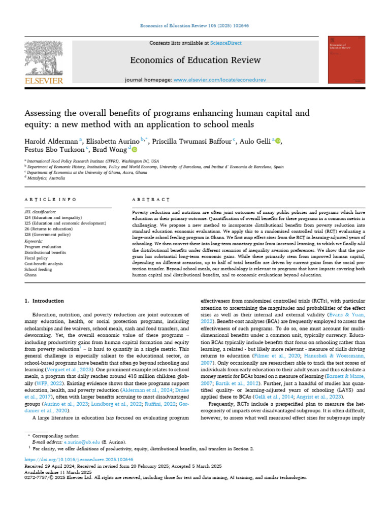 Assessing The Overall Benefits of Programs Enhancing Human Capital and ...