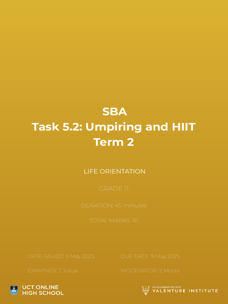 G11_Life Orientation_SBA_M13_Task 5.2_Umpiring and HIIT_Question Paper | PDF | Plagiarism