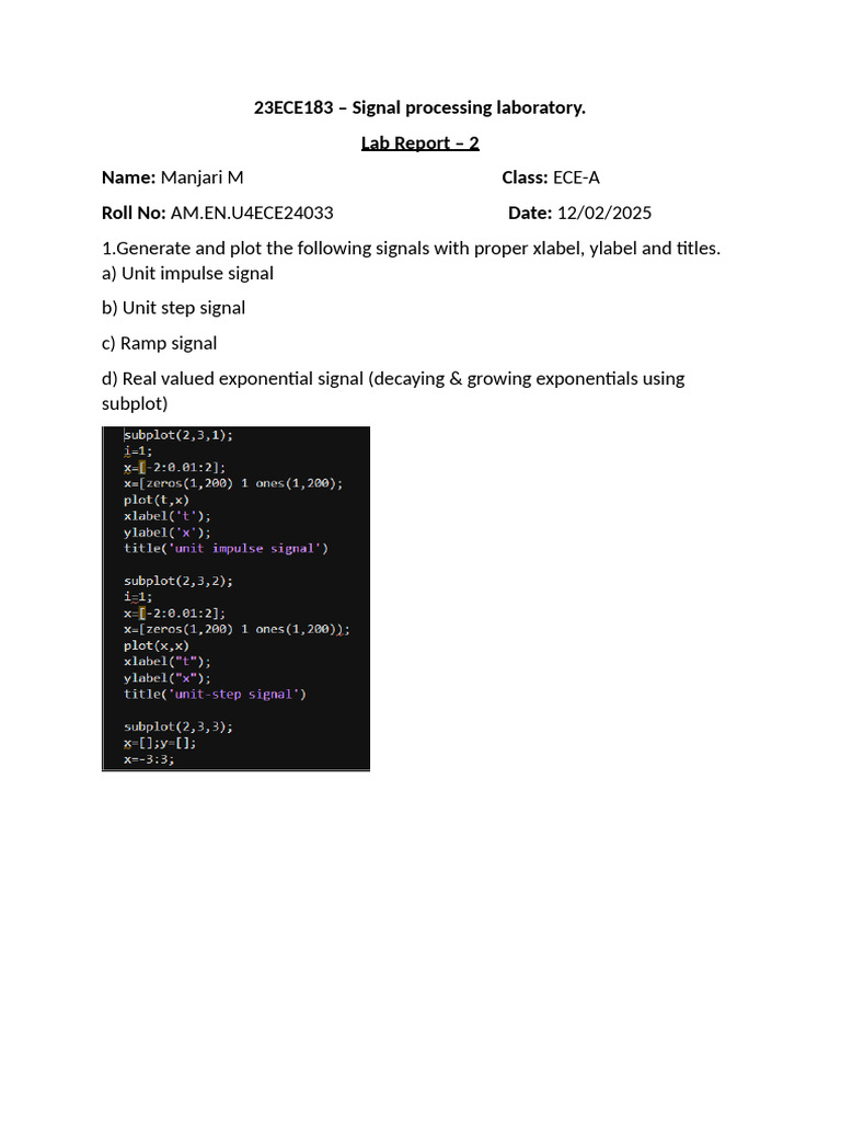 Lab2 Matlab Report | PDF