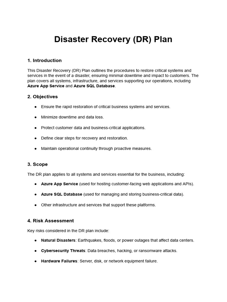 Disaster Recovery (DR) Plan | PDF | Databases | Microsoft Azure