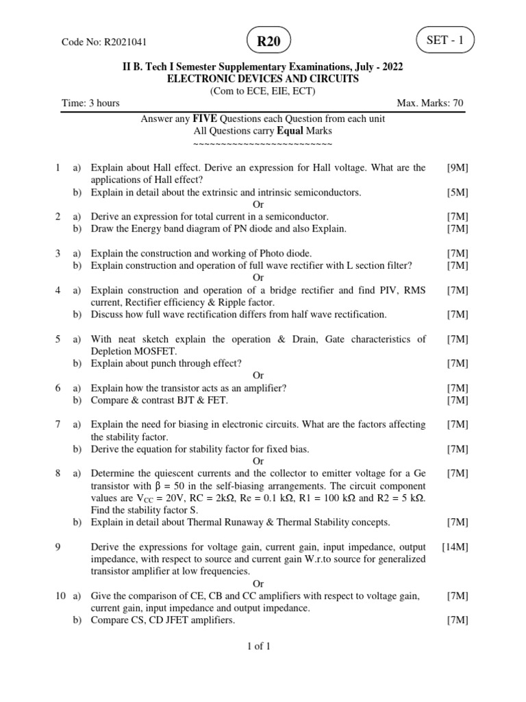 Electronic Devices and Circuits Ece July 2022 | PDF | Rectifier | Field Effect Transistor