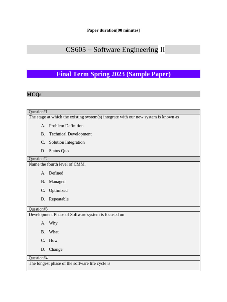CS605 Sample Final Paper Pattern | PDF | Software Development Process | Software Engineering