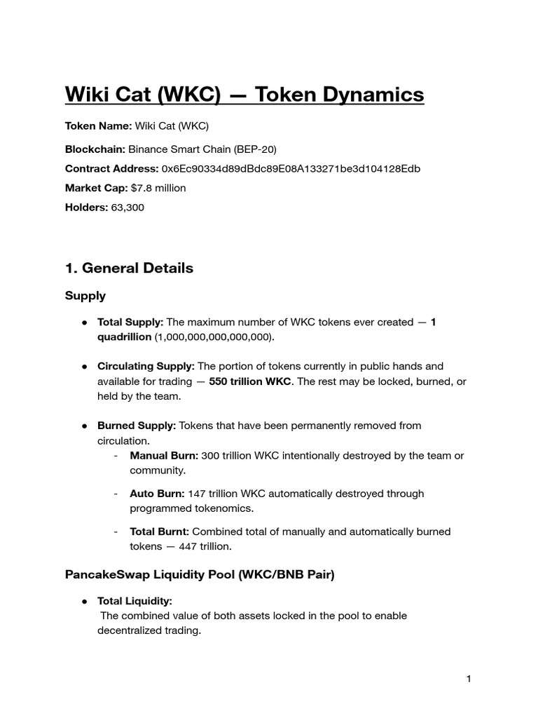 Wiki Cat (WKC) - Token Dynamics | PDF | Market Maker | Market Liquidity