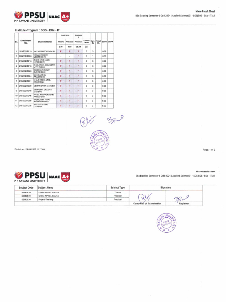 B.SC - IT Sem-6 - Backlog Exam Result | PDF