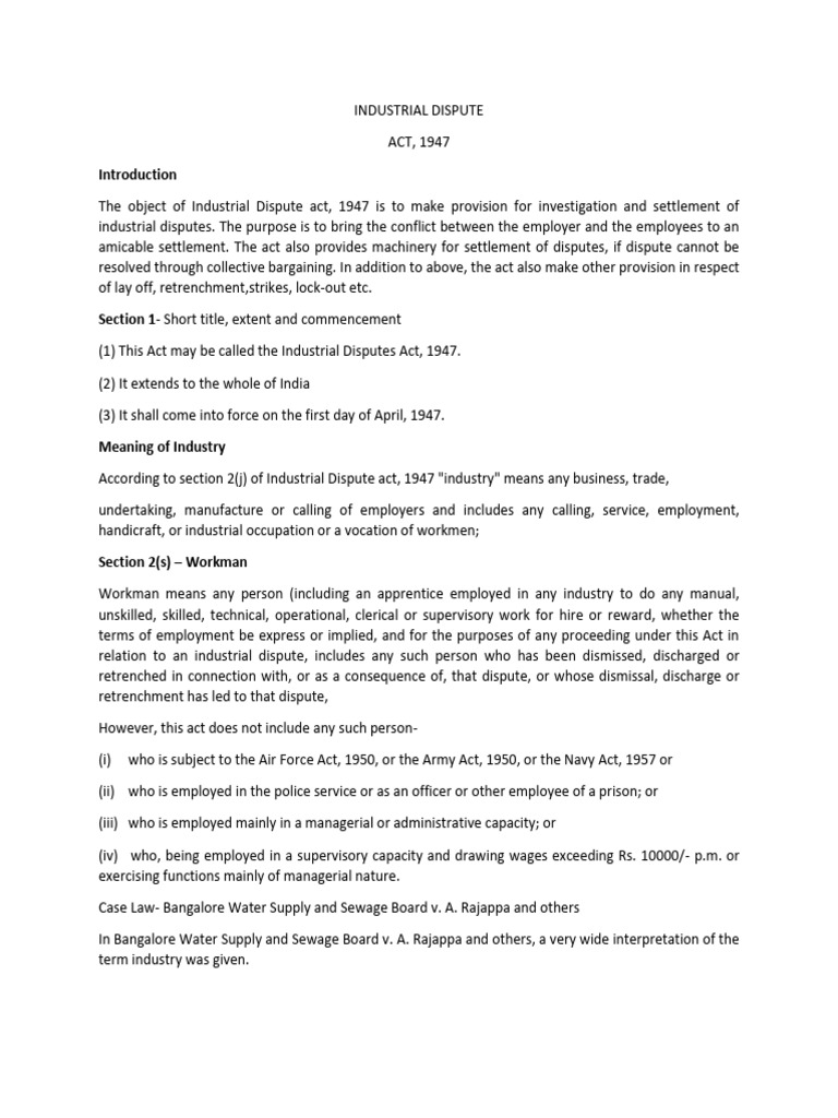 Overview of the Industrial Disputes Act | PDF | Tribunal | Employment