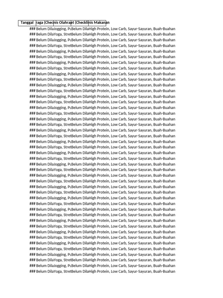 Tabel Ceklis Olahraga Diet | PDF