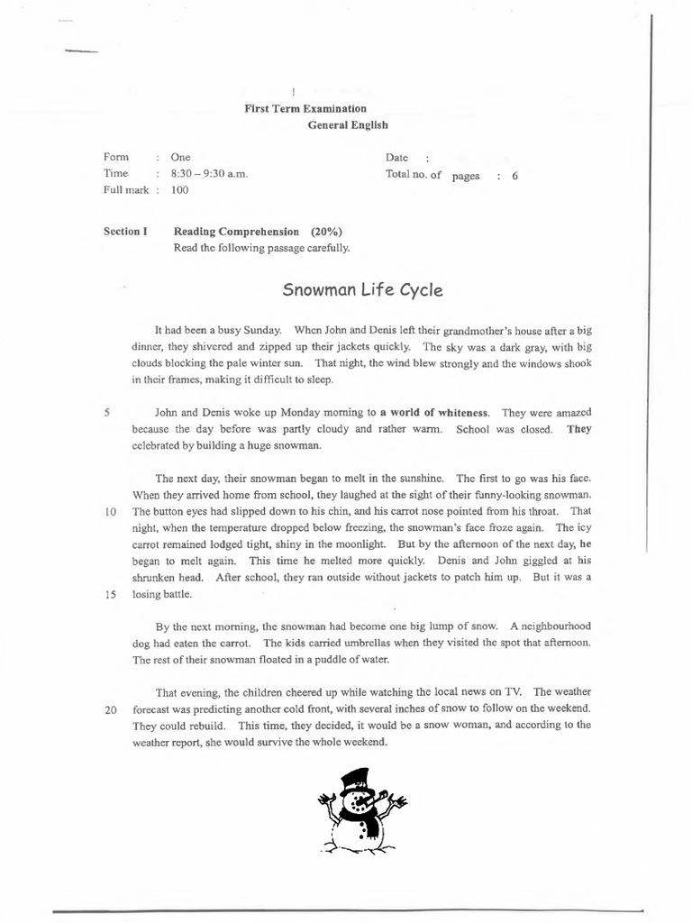 F1 English Exam Paper PDF | PDF