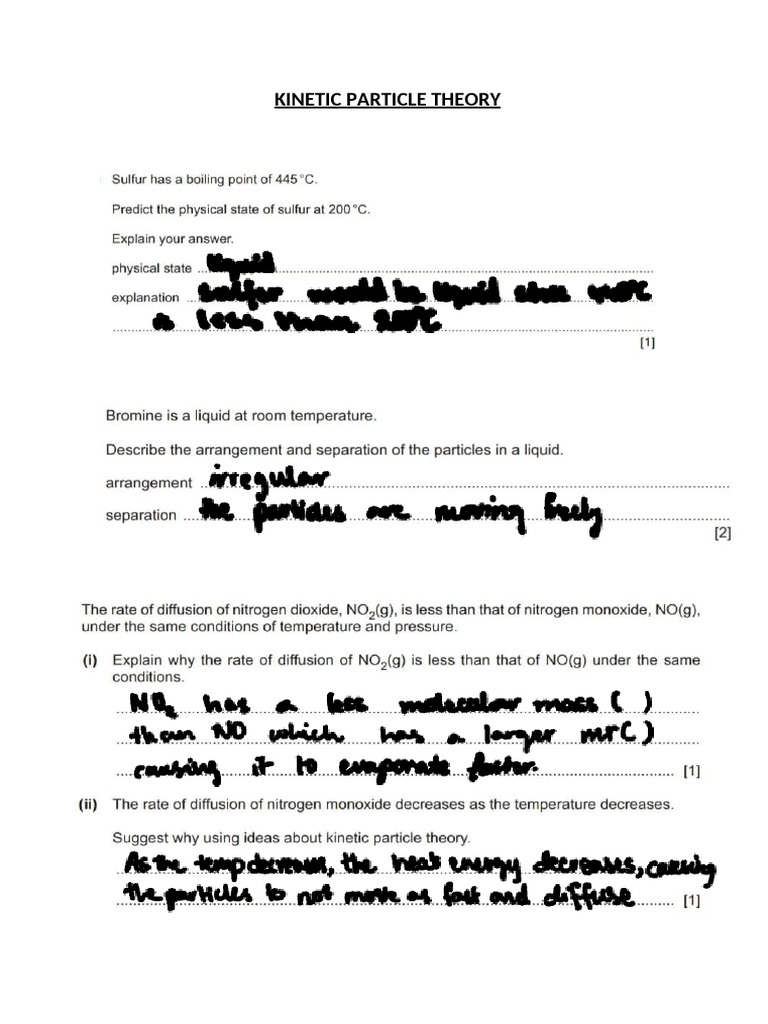 KINETIC PARTICLE THEORY WRKST | PDF