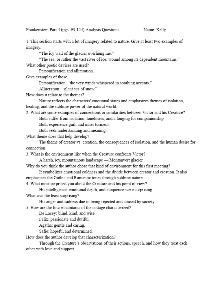 Frankenstein Analysis Questions | PDF