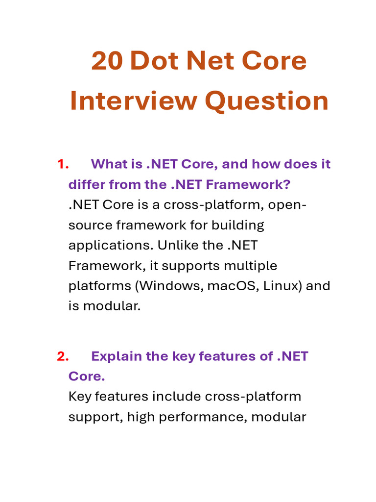 .NET Core Interview Questions Guide | PDF | Cross Platform Software ...