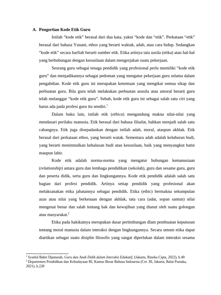 Tujuan dan Pengertian Kode Etik Guru | PDF