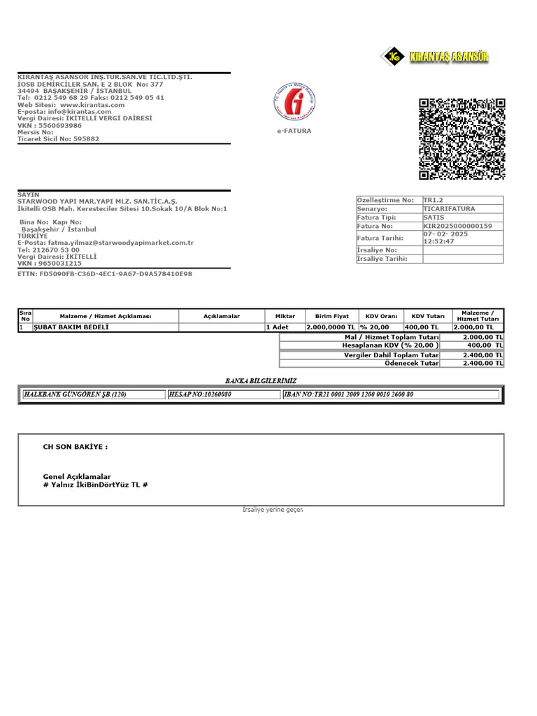 Banka Bilgilerimiz Halkbank Güngören Şb. (120) HESAP NO:10260080 IBAN ...