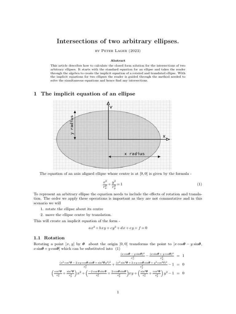 Intersecting Two Arbitrary Ellipses | PDF | Ellipse | Mathematical Concepts