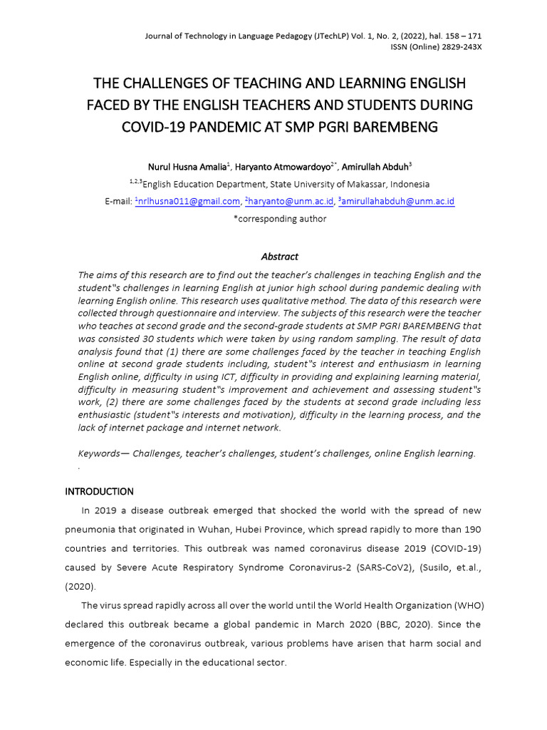 The Challenges of Teaching and Learning English Faced by The English ...