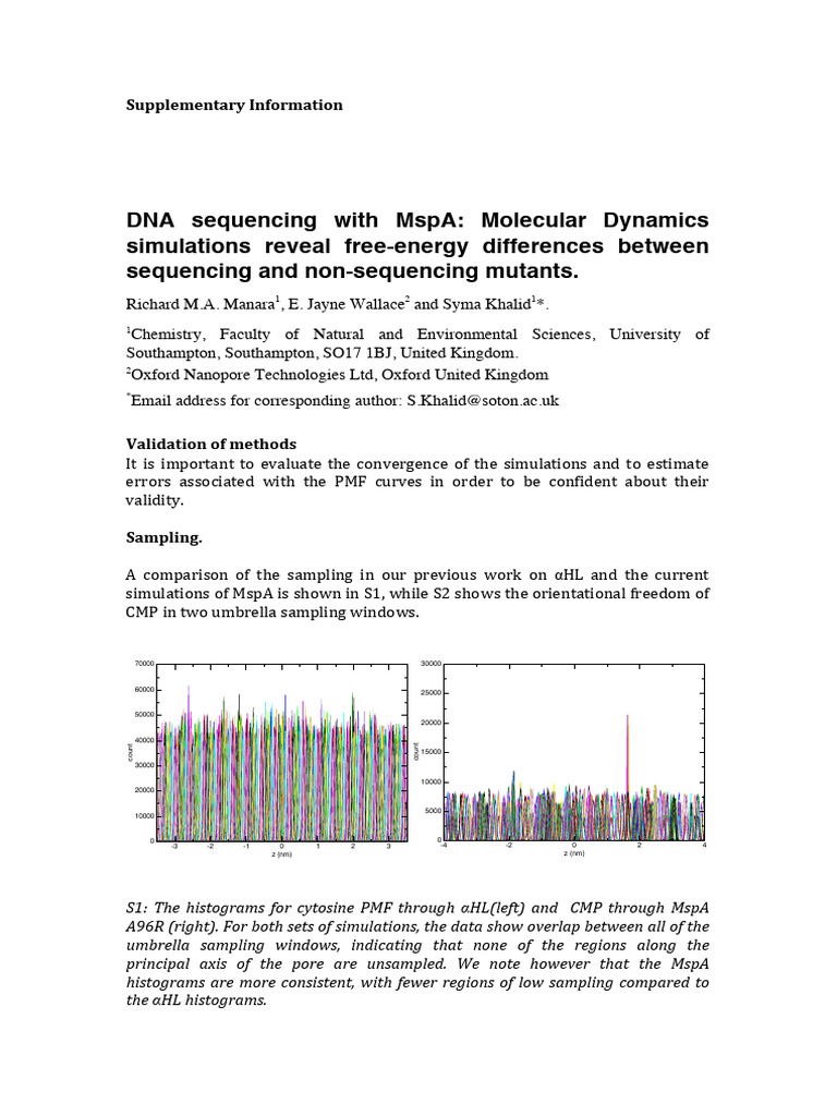 DNA Sequencing With MspA-Molecular Dynamics Simulations-SUP | PDF | Bootstrapping (Statistics ...