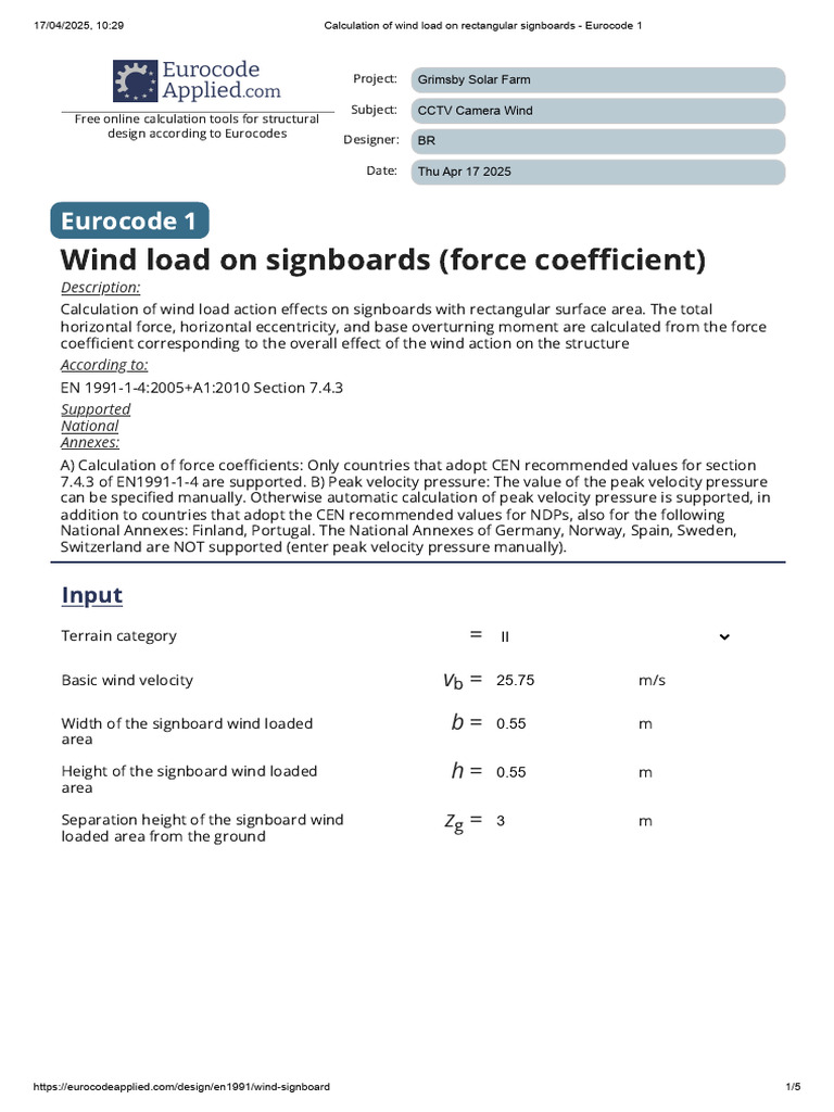 Calculation of Wind Load On Rectangular Signboards - Eurocode 1 | PDF | Wound | Force